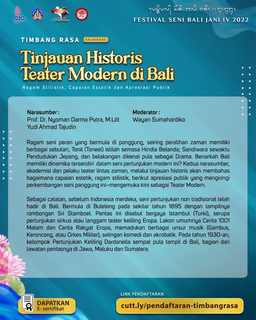 Timbang Rasa (Sarasehan) Festival Seni Bali Jani IV 2022 “Tinjauan ...